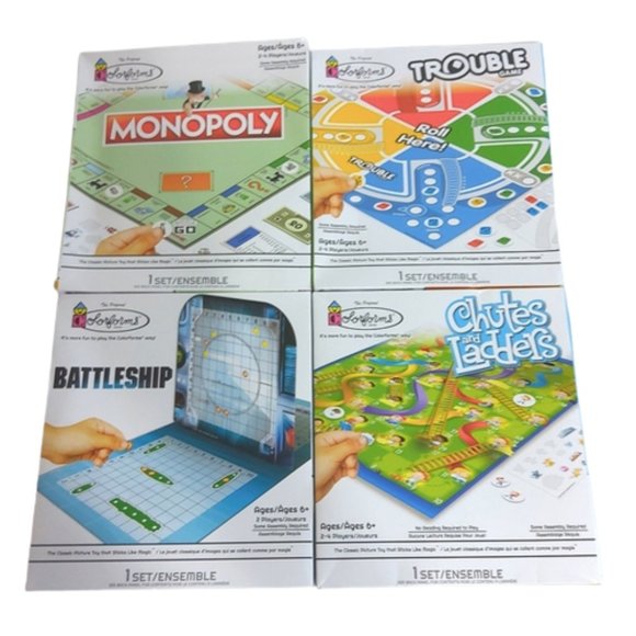 Hasbro | Toys | 4 Classic Colorforms Games Battleship Chutes And ...